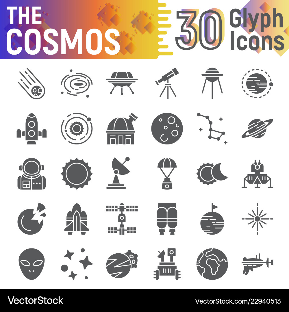 Cosmos glyph icon set space symbols collection Vector Image