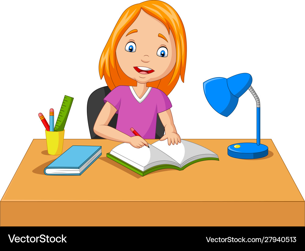 Cute Girl Studying Royalty Free Vector Image - VectorStock