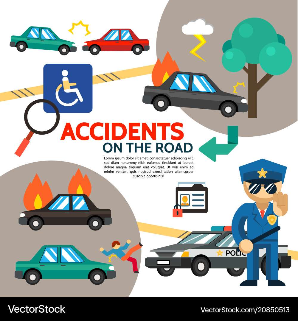Flat road accident poster Royalty Free Vector Image