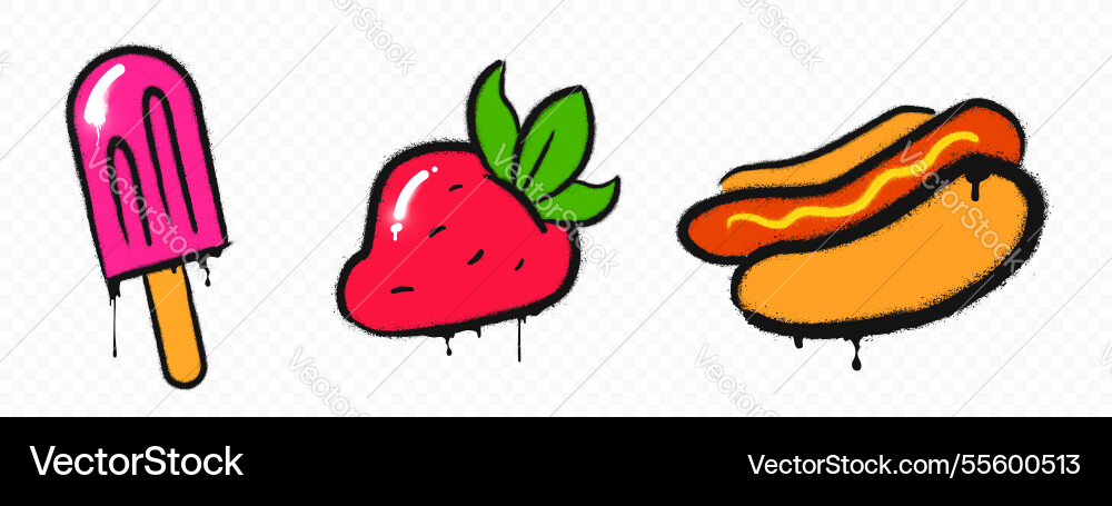 Graffiti food icons set on white background Vector Image