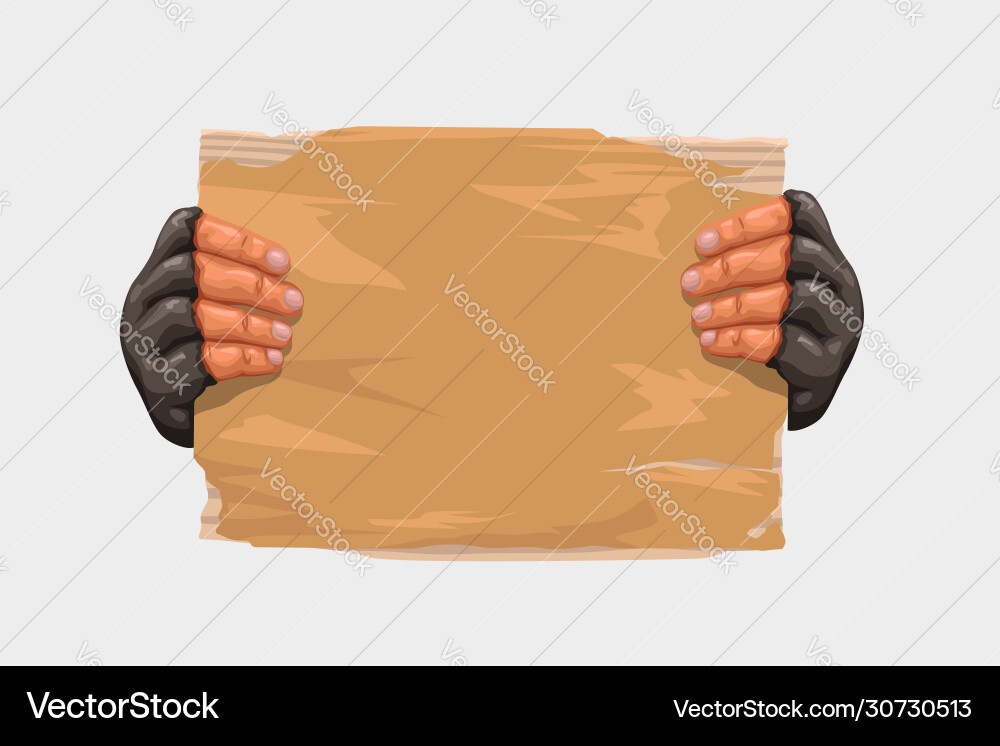 Hands holding cardboard on white Royalty Free Vector Image