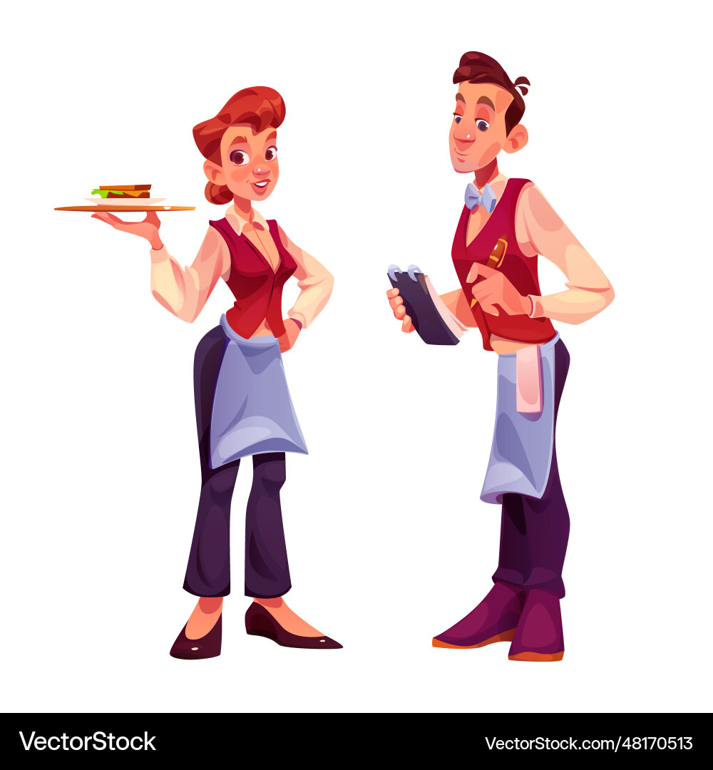 Restaurant waiter character cartoon set Royalty Free Vector