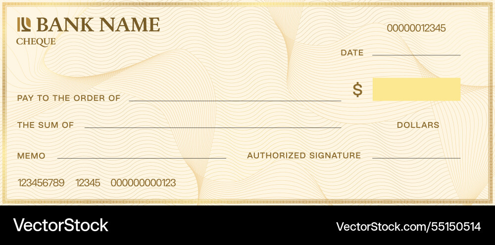 Bank Check Template with Watermark Royalty Free Vector Image