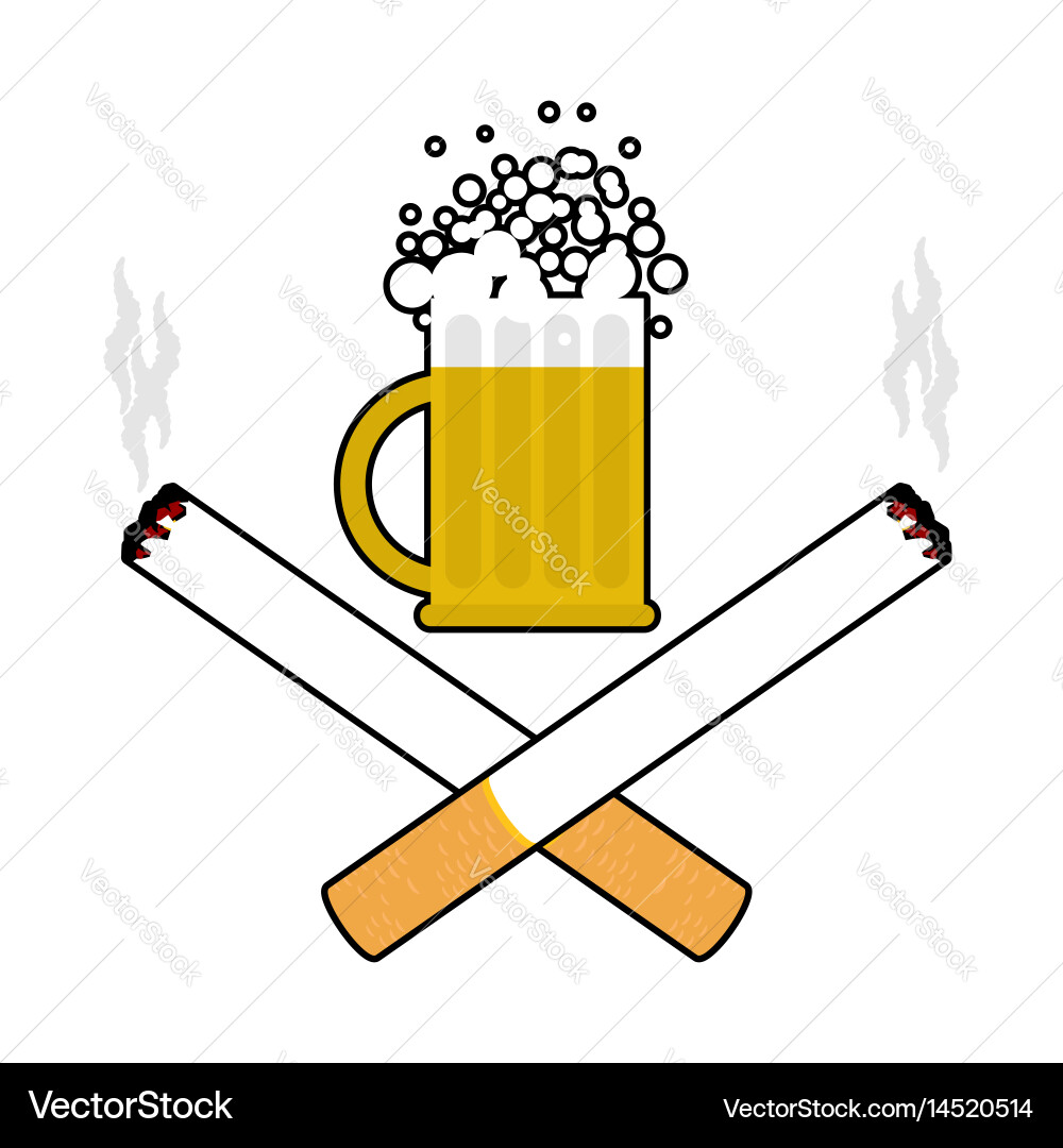 Beer and cigarettes alcohol smoking sign logo Vector Image