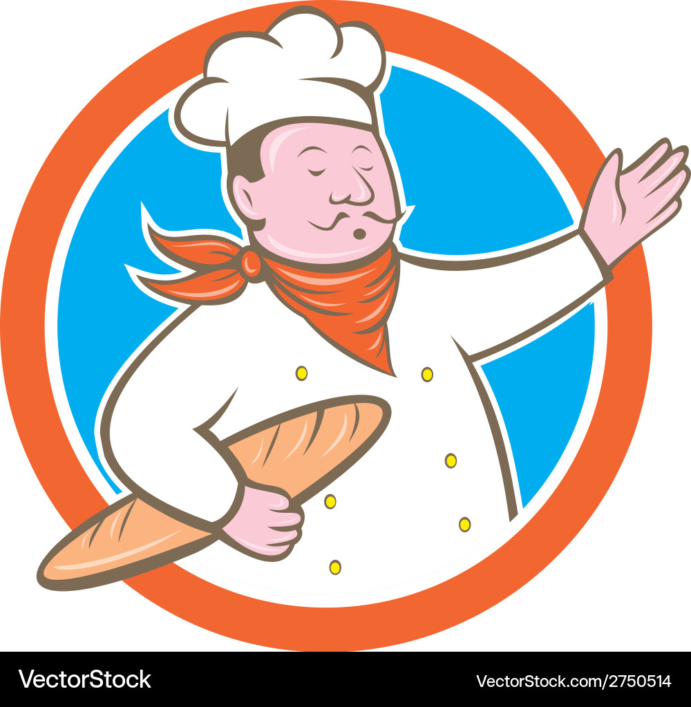 Chef cook holding baguette circle cartoon Vector Image