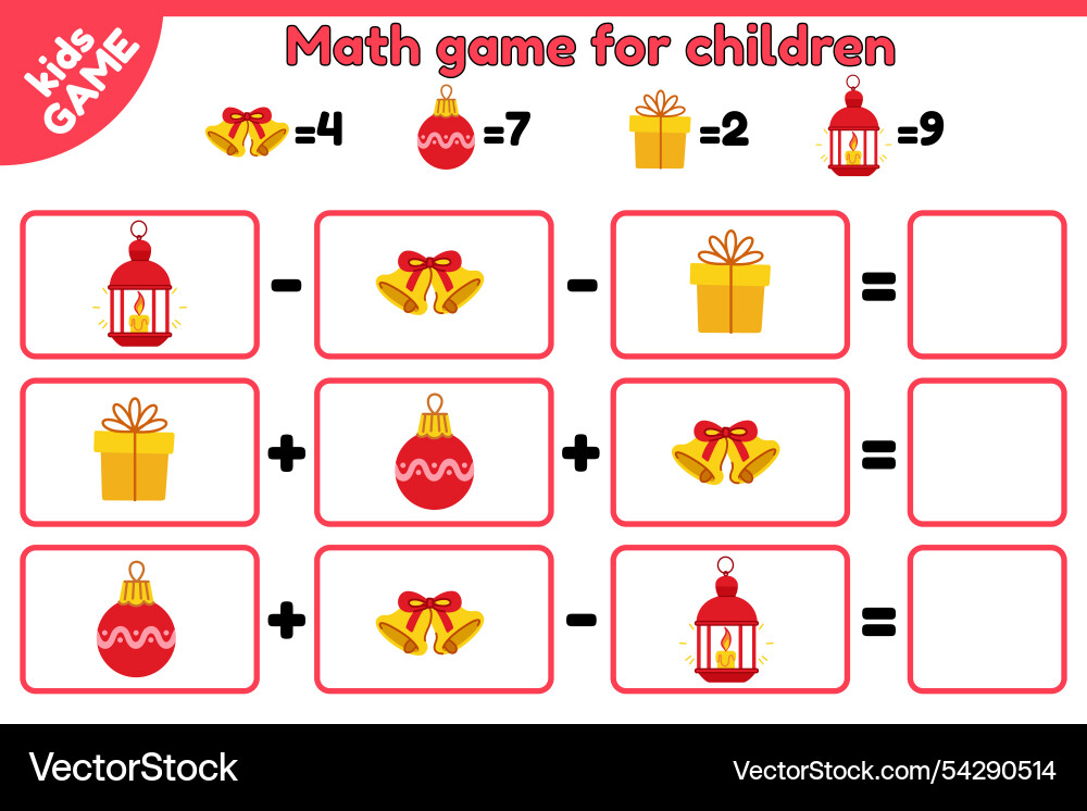 Christmas math game educational worksheet for kids