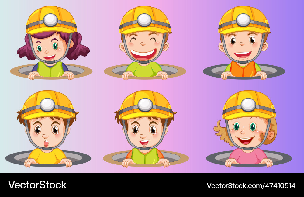 Different kids wearing engineer hat Royalty Free Vector