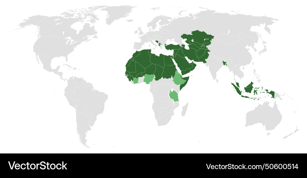 Islam distribution map of the world Royalty Free Vector