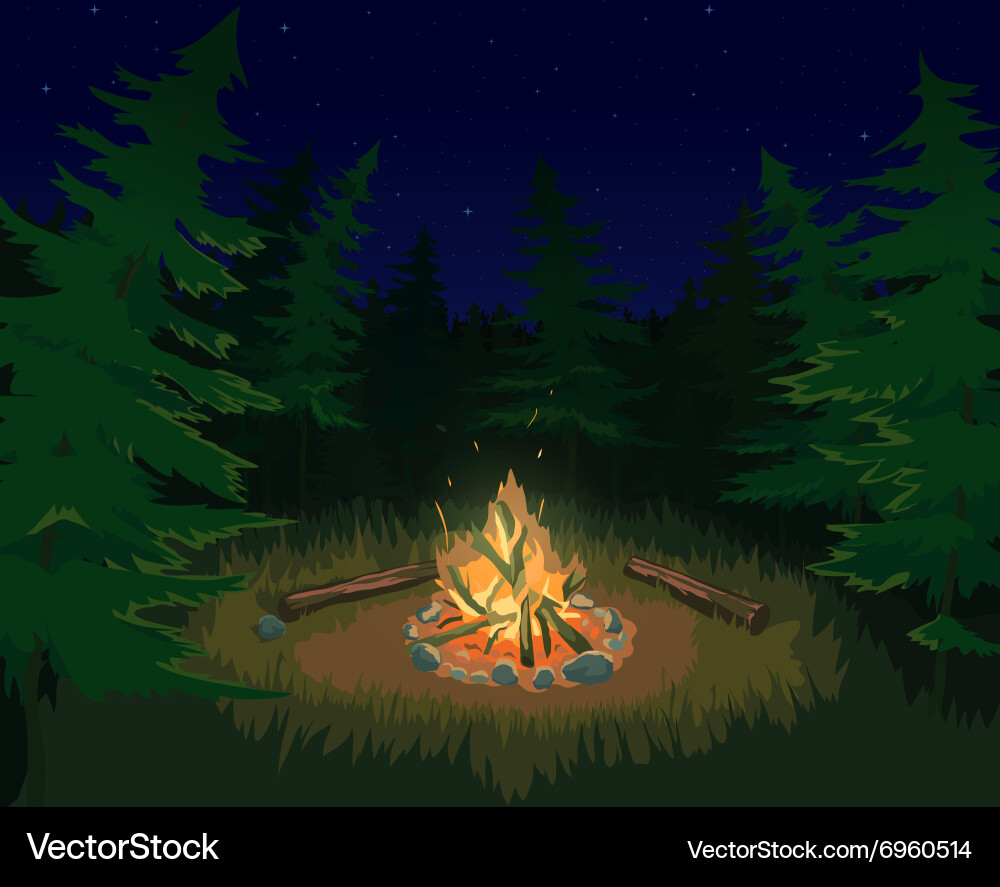 Landscape with bonfire Royalty Free Vector Image