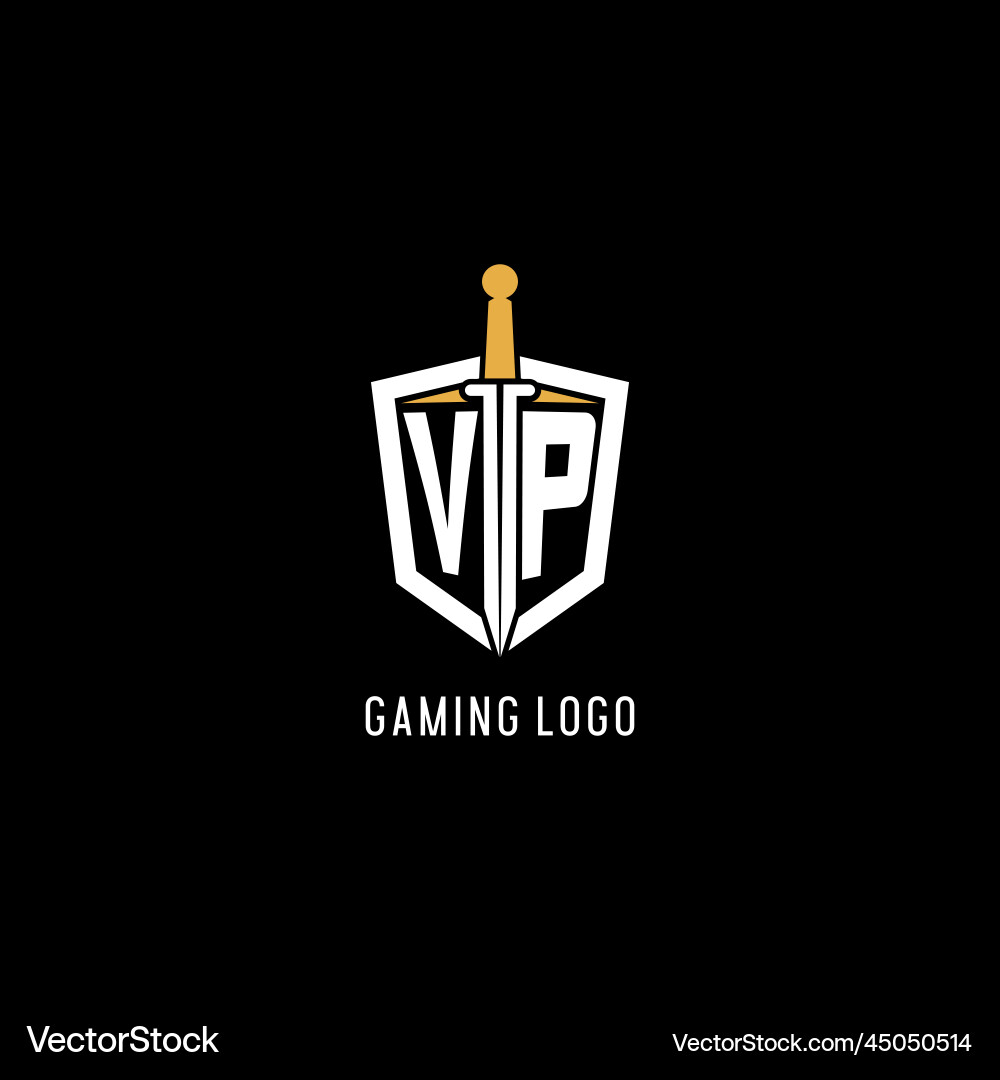 Letter vp logo with shield and sword design Vector Image
