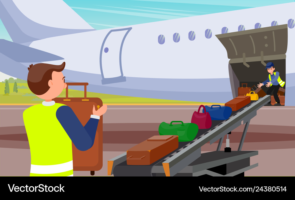 Loading baggage in airplane flat Royalty Free Vector Image