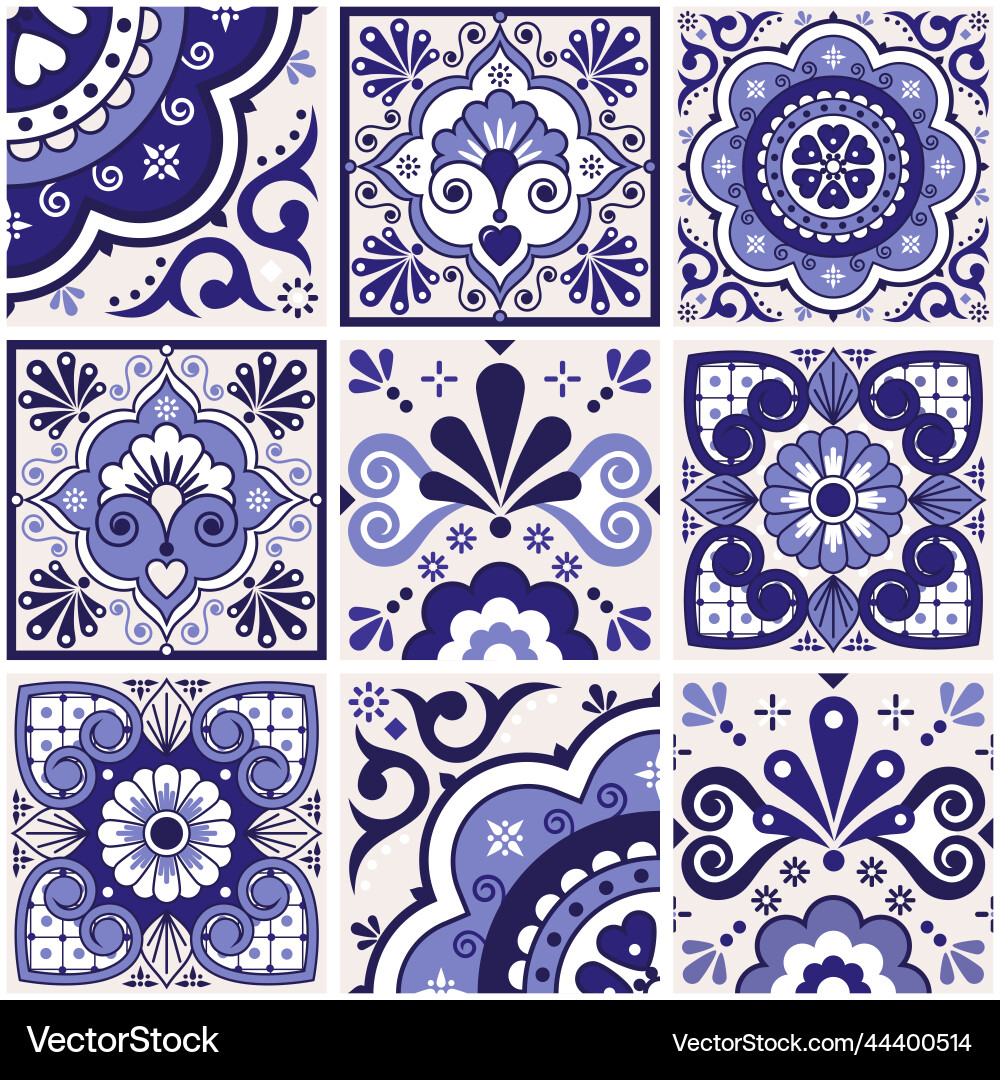 Mexican talavera tile seamless blue pattern Vector Image