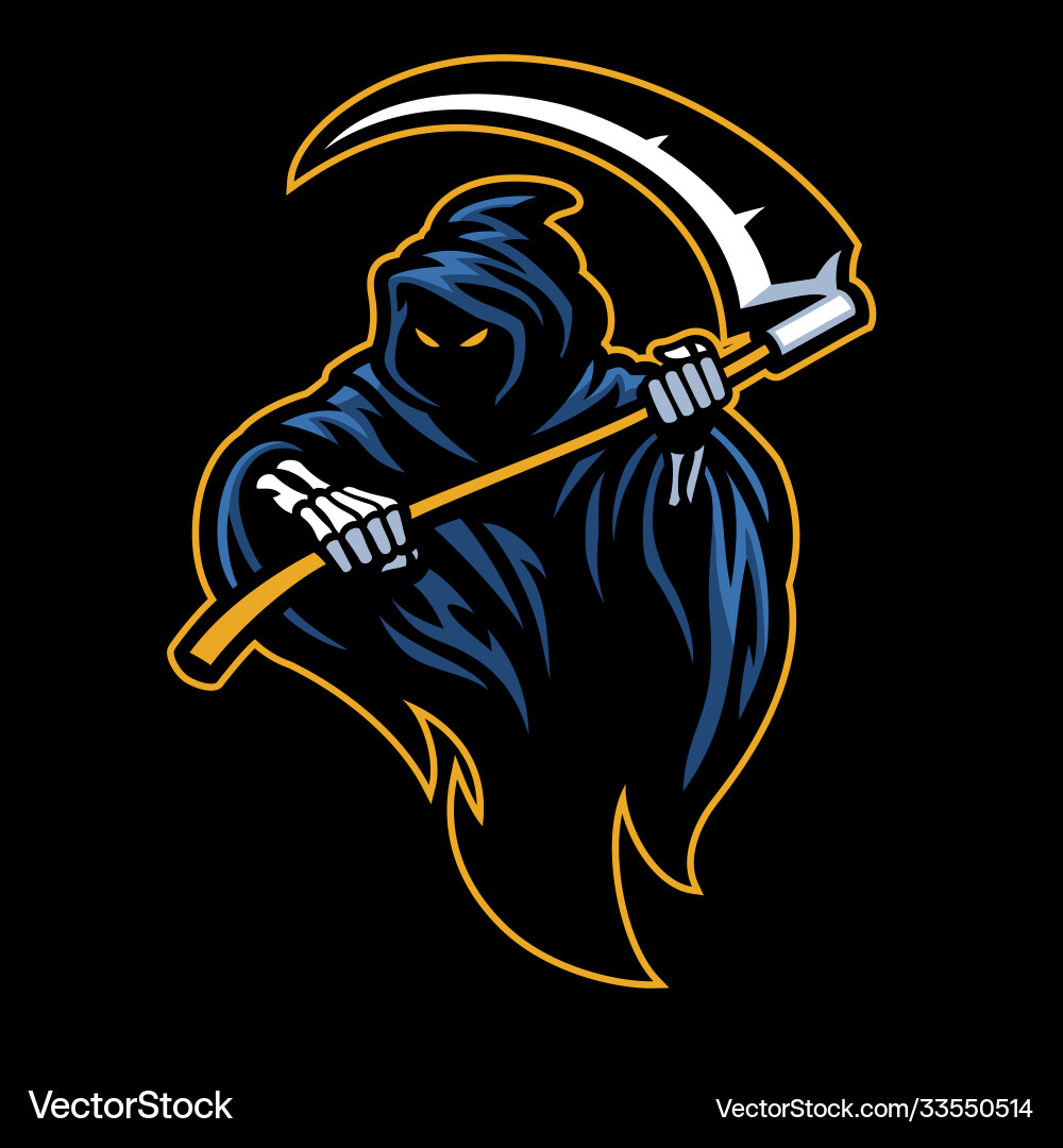 Reaper mascot with sickle Royalty Free Vector Image