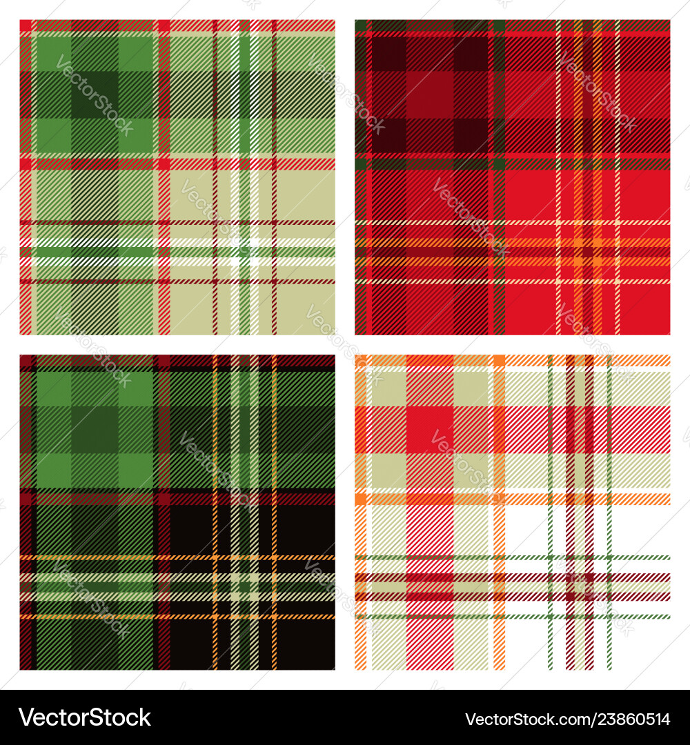 Seamless green red checked patterns Royalty Free Vector