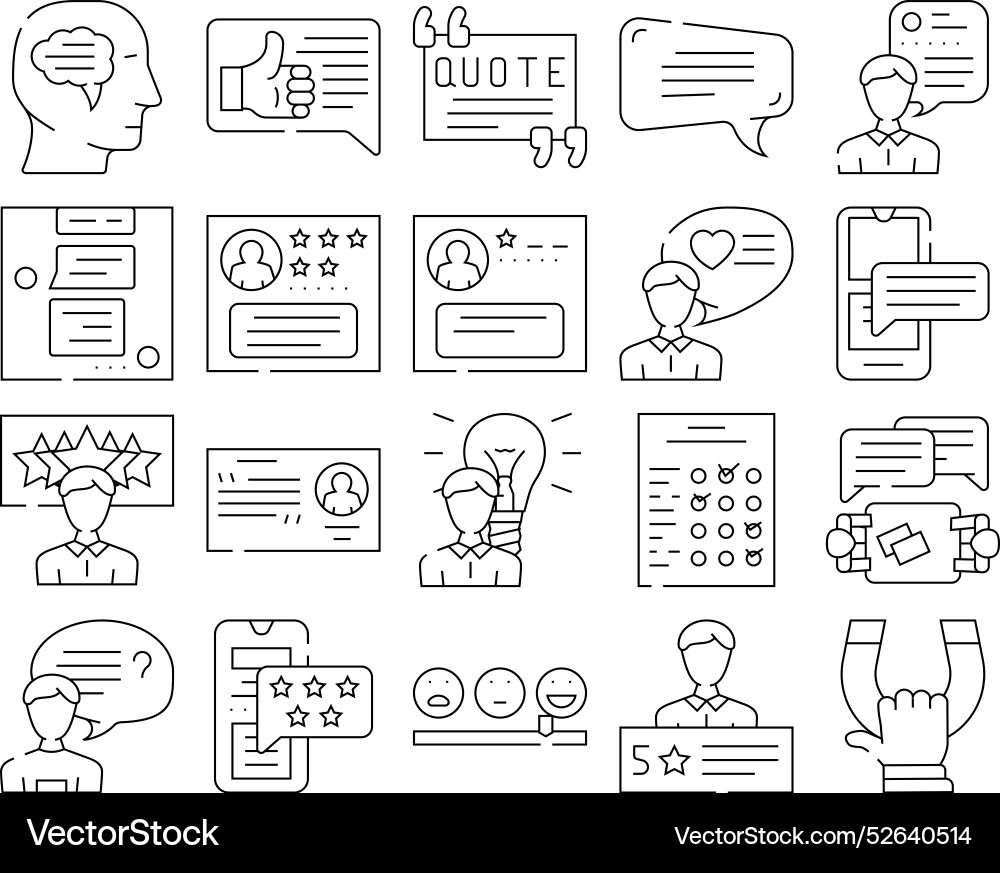 Testimonial feedback quote icons set Royalty Free Vector