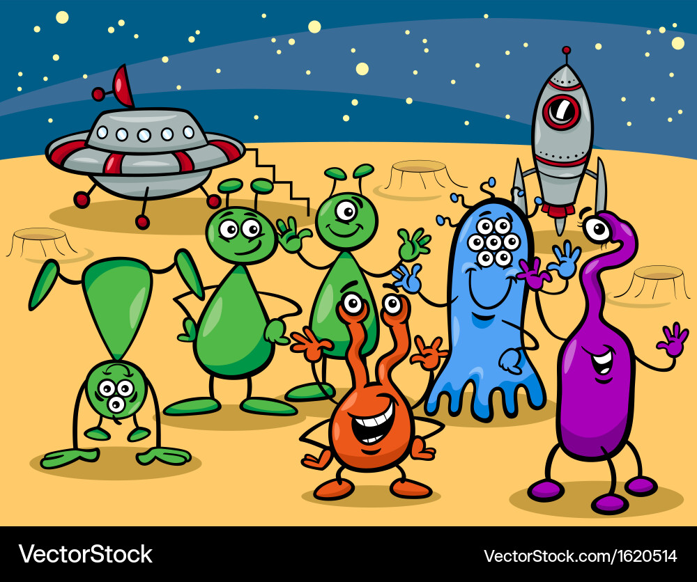 Ufo aliens group cartoon Royalty Free Vector Image