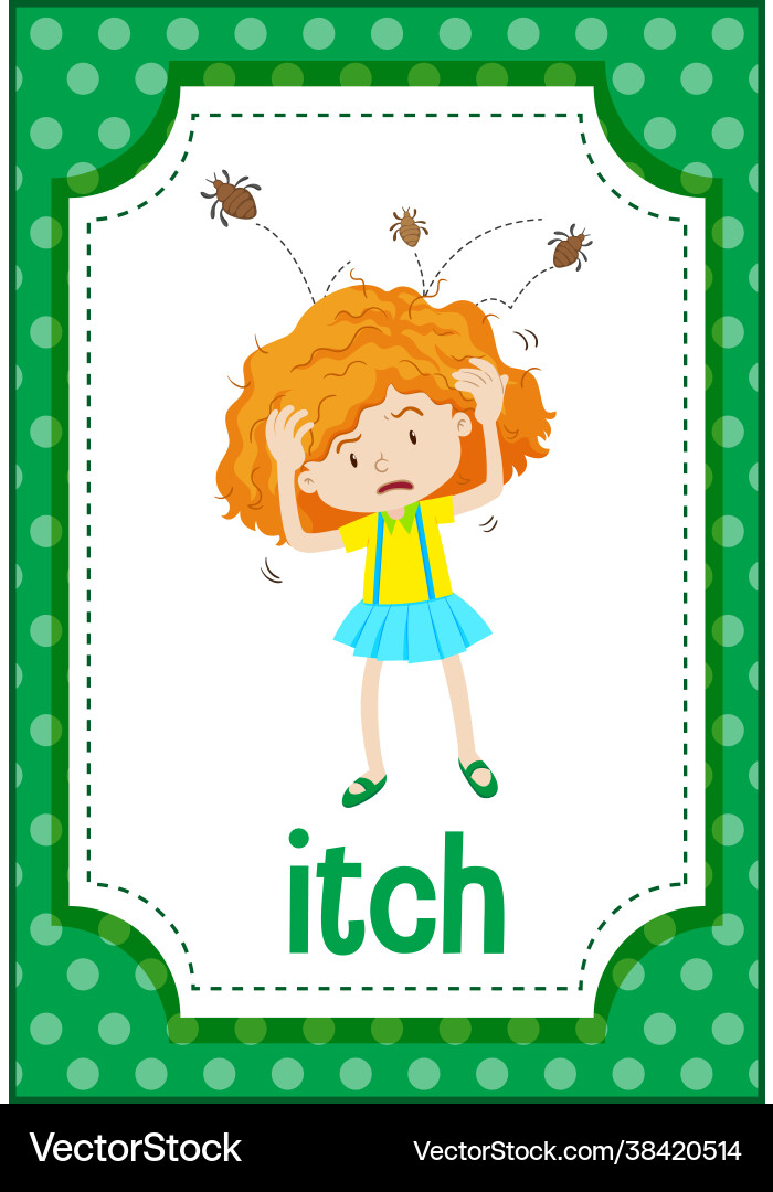 Vocabulary flashcard with word itch Royalty Free Vector