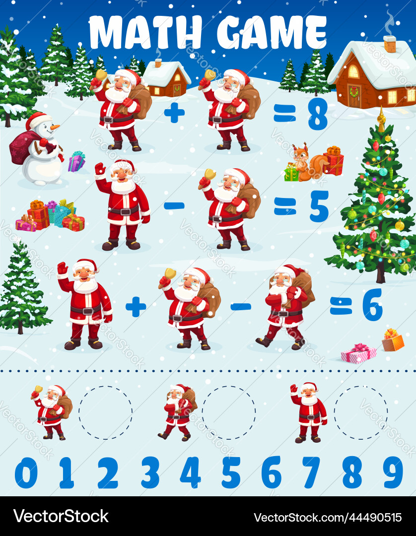 Christmas Math Game with Santa Royalty Free Vector Image
