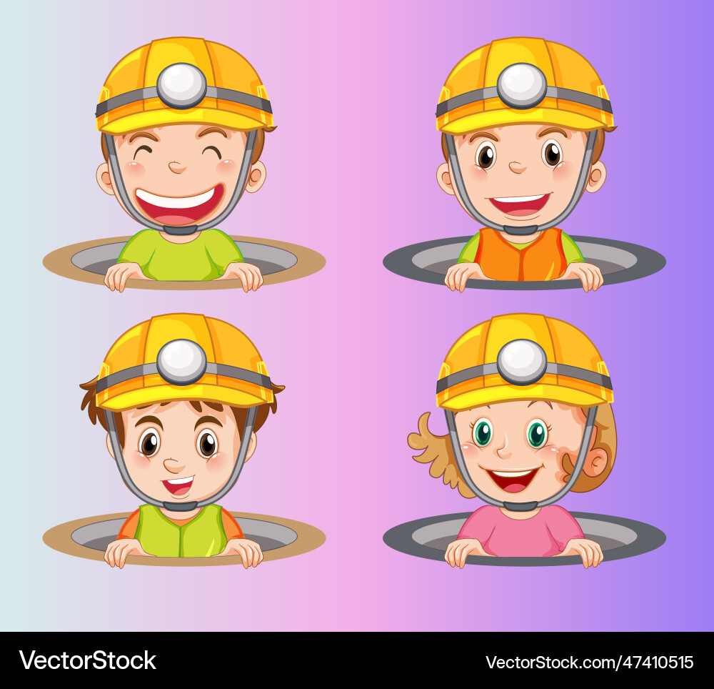 Different kids wearing engineer hat Royalty Free Vector