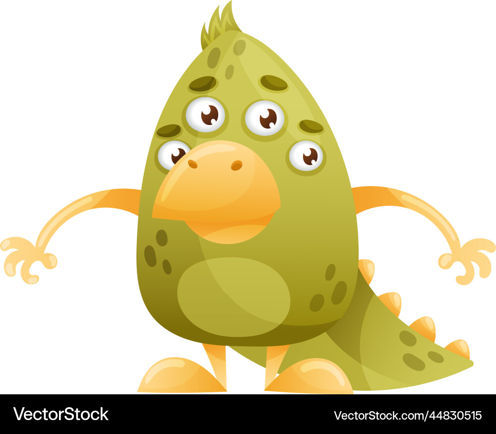 Funny green monster with beak and tail Royalty Free Vector