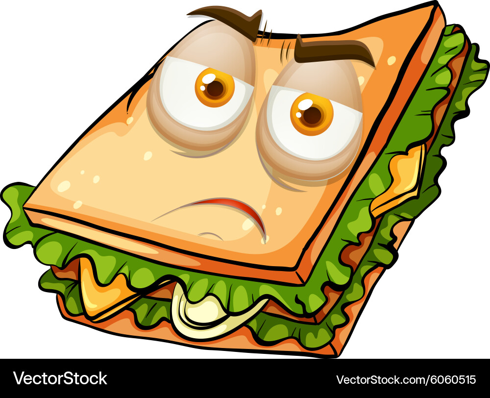 Sad face on sandwich Royalty Free Vector Image