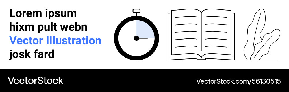 Stopwatch with open book abstract plant Royalty Free Vector