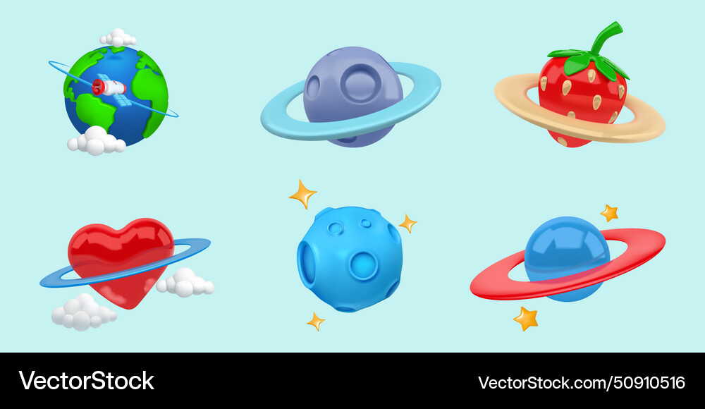 3d planet space star icon orbit ring earth Vector Image