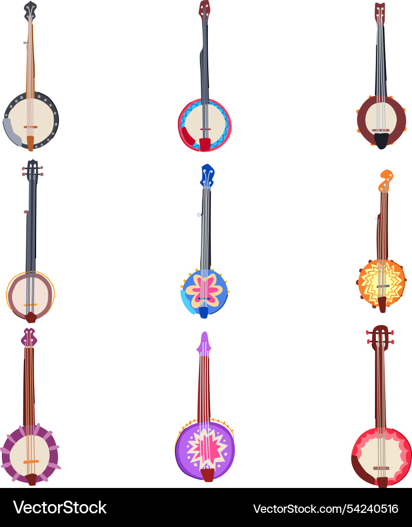 Banjo set cartoon Royalty Free Vector Image - VectorStock