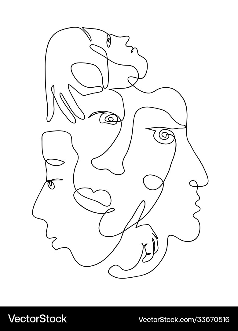 Continuous Line People Portraits Royalty Free Vector Image
