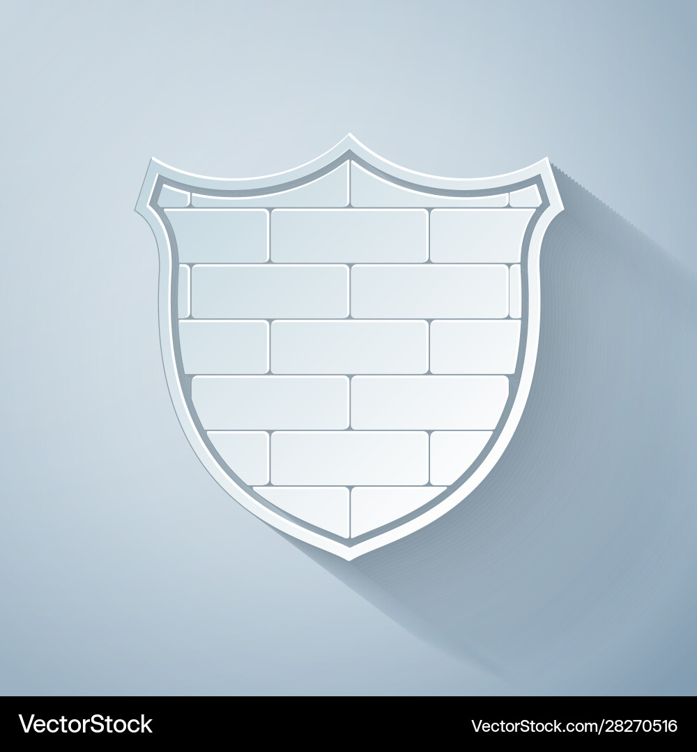 Paper cut shield with cyber security brick wall Vector Image