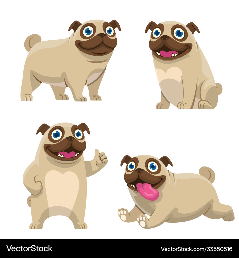 Set cartoon pug dog collection Royalty Free Vector Image