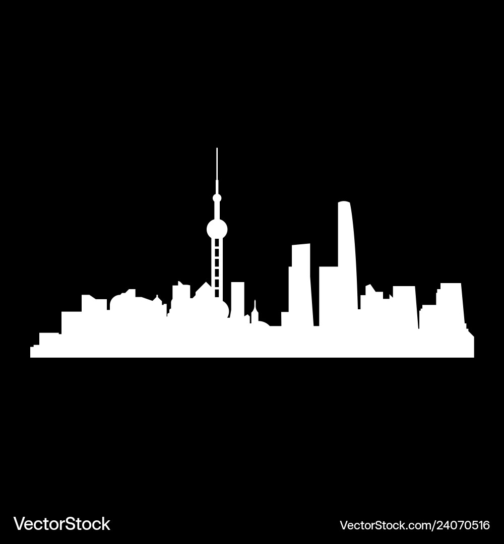 Shanghai city panoramic outline with black Vector Image