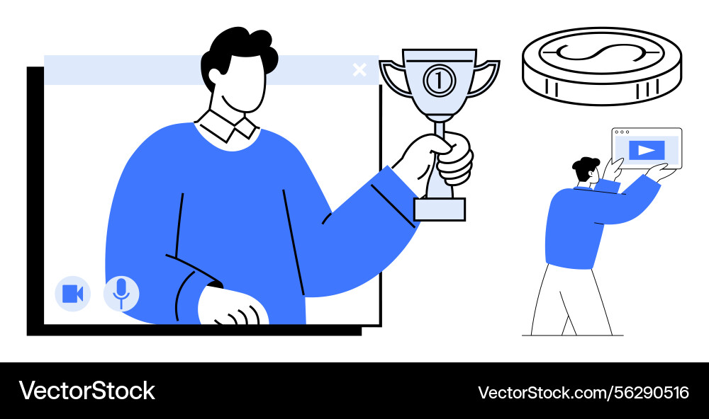 Virtual achievement celebration with trophy Vector Image
