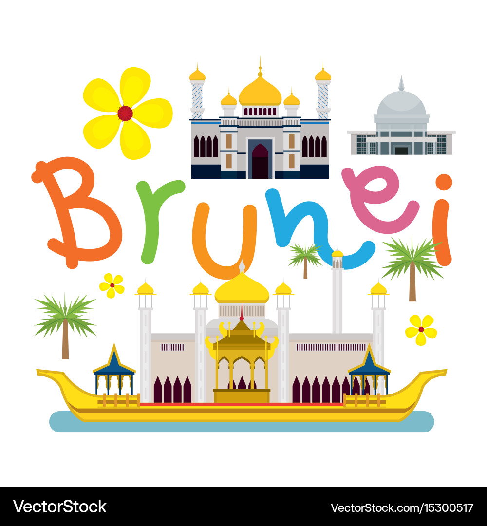 Brunei travel and attraction Royalty Free Vector Image