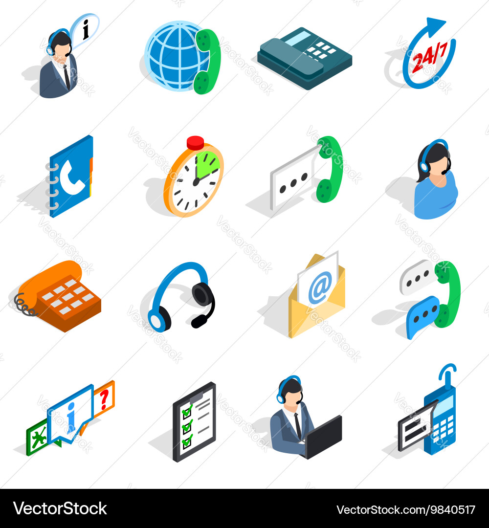 Call center icons set isometric 3d style Vector Image