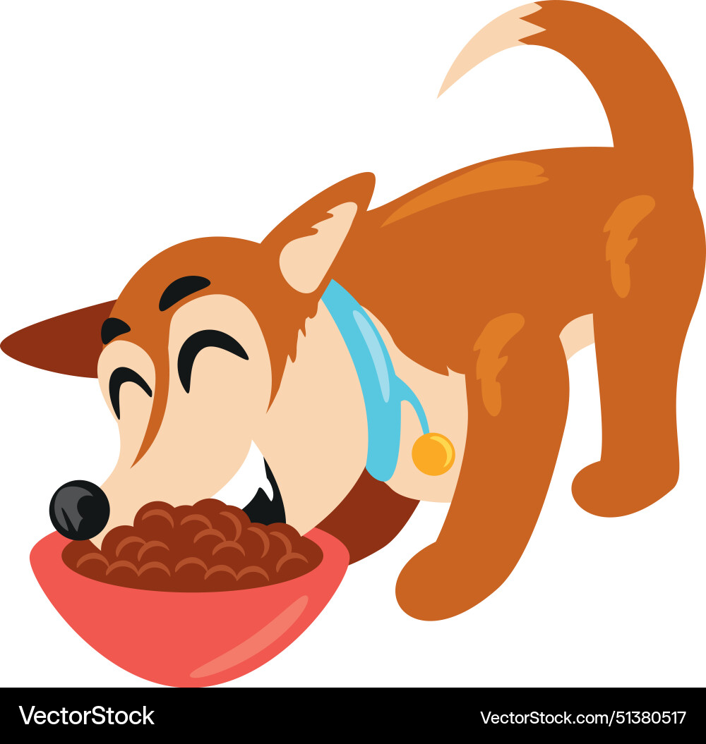 Cute dog eating from bowl Royalty Free Vector Image