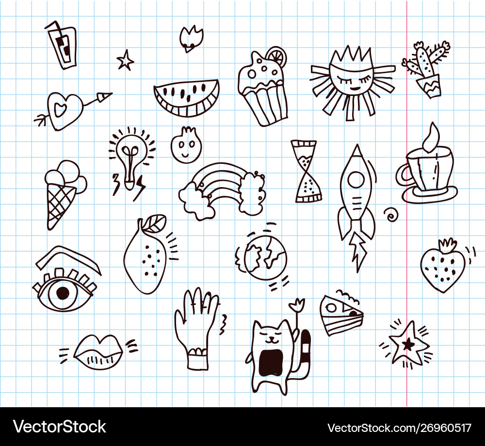 Doodles funny set in notepad Royalty Free Vector Image