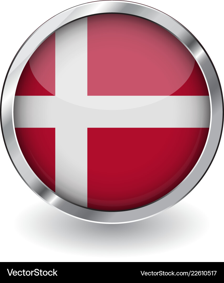 Flag of denmark button with metal frame Royalty Free Vector