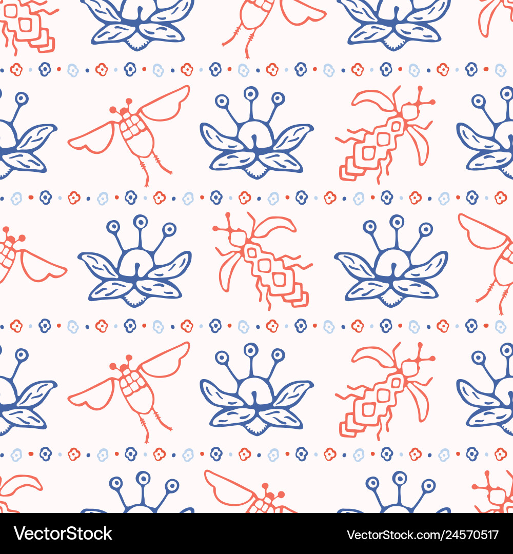 Flying insect bugs seamless pattern scandi Vector Image