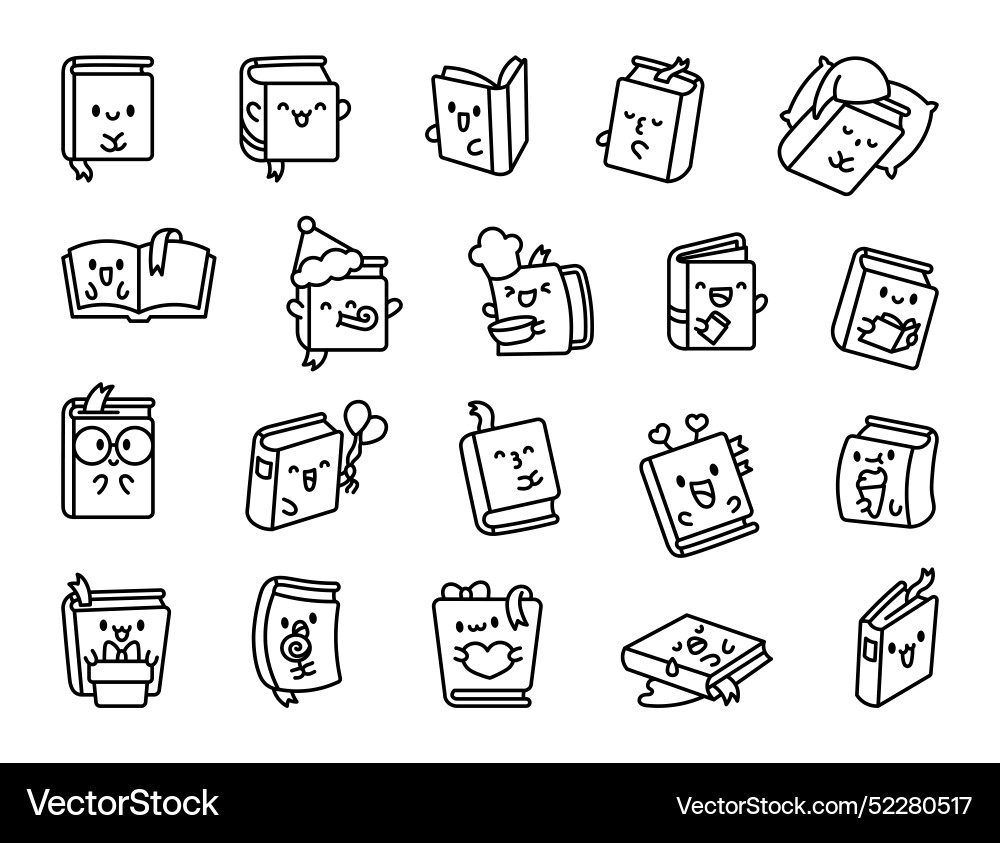 Funny books cute faces coloring page Royalty Free Vector