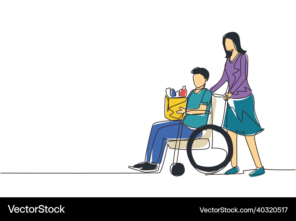 Single one line drawing social worker helping old Vector Image