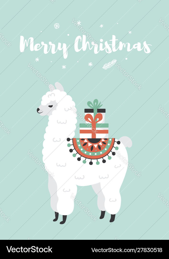 Cute Christmas Lama with Gift Box Royalty Free Vector Image