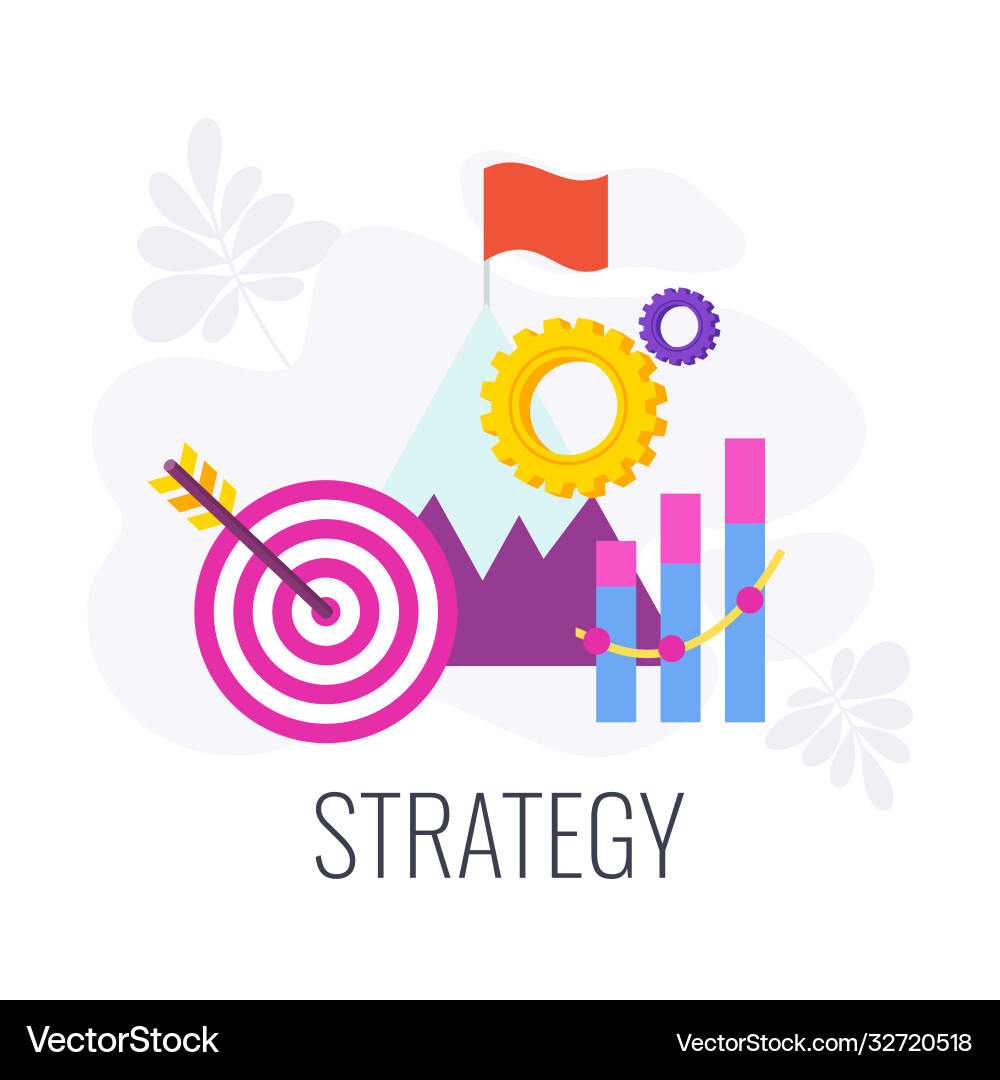 Mountains and flag on top target with arrow Vector Image