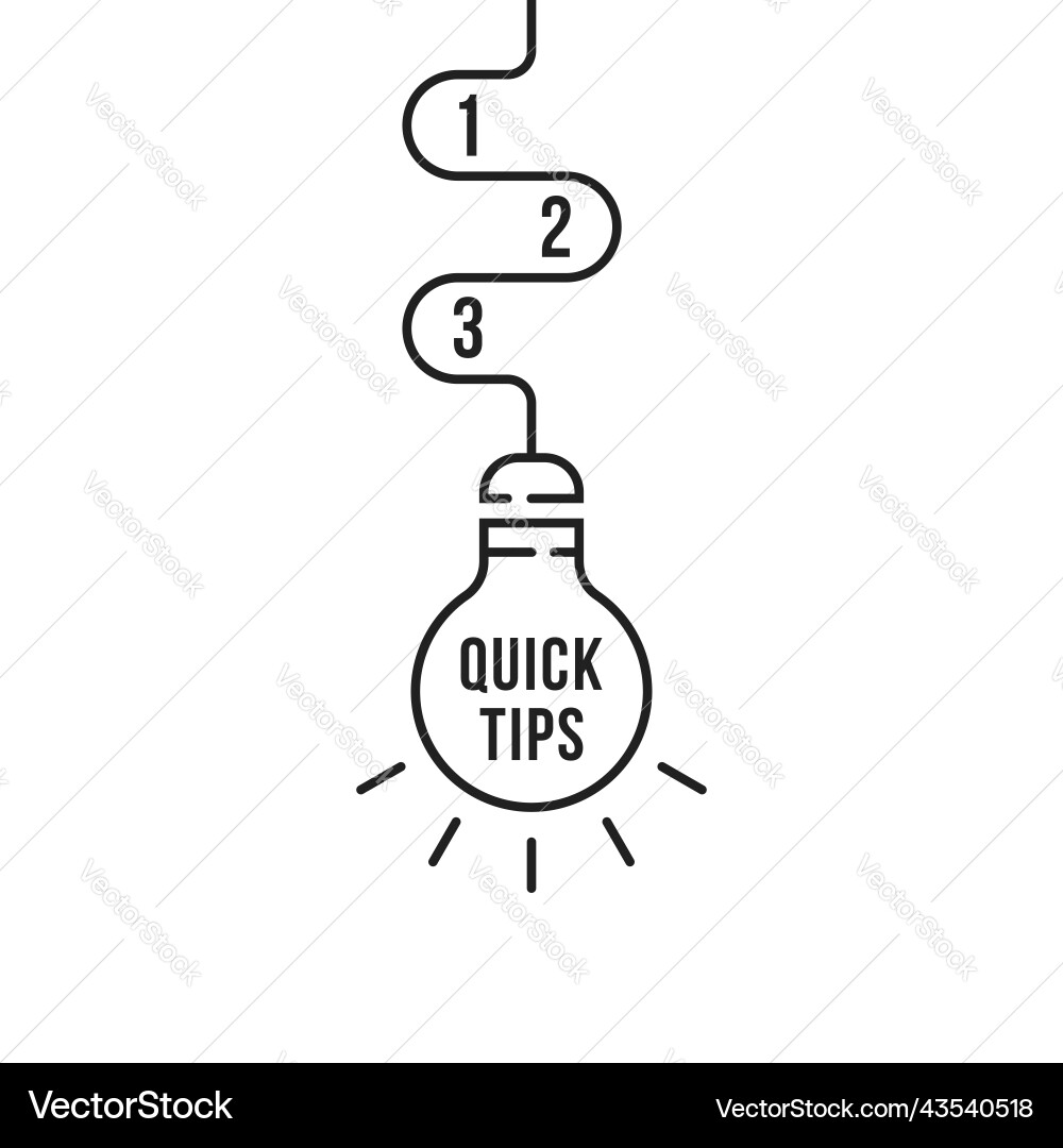 Quick tips with bulb and list of facts Royalty Free Vector
