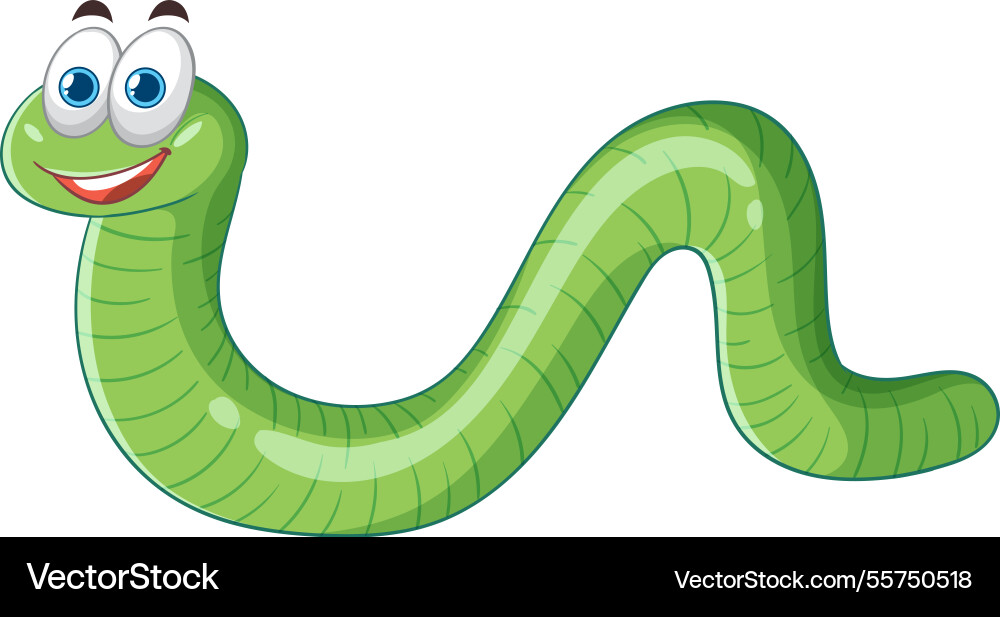 Smiling green cartoon worm with friendly Vector Image