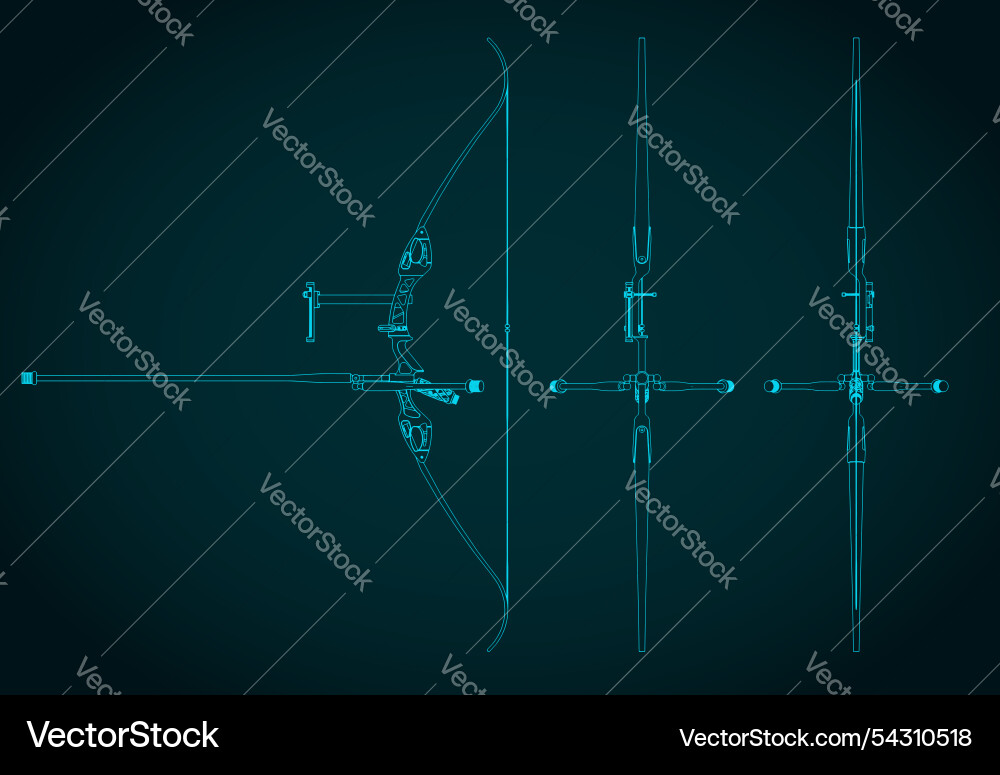 Target recurve bow kit blueprints Royalty Free Vector Image