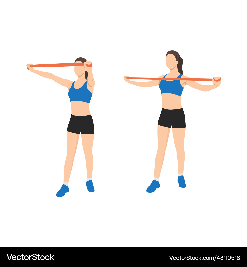 Woman doing upper back reverse fly with band Vector Image