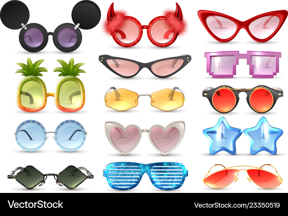 Carnival glasses realistic set Royalty Free Vector Image