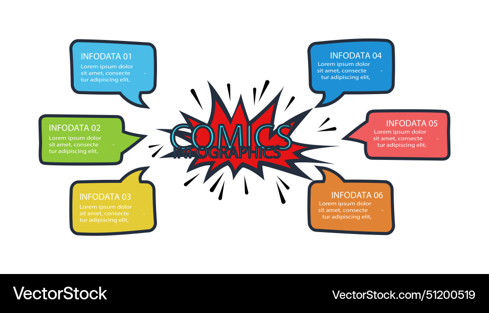 Comics infographic with 6 steps options parts Vector Image