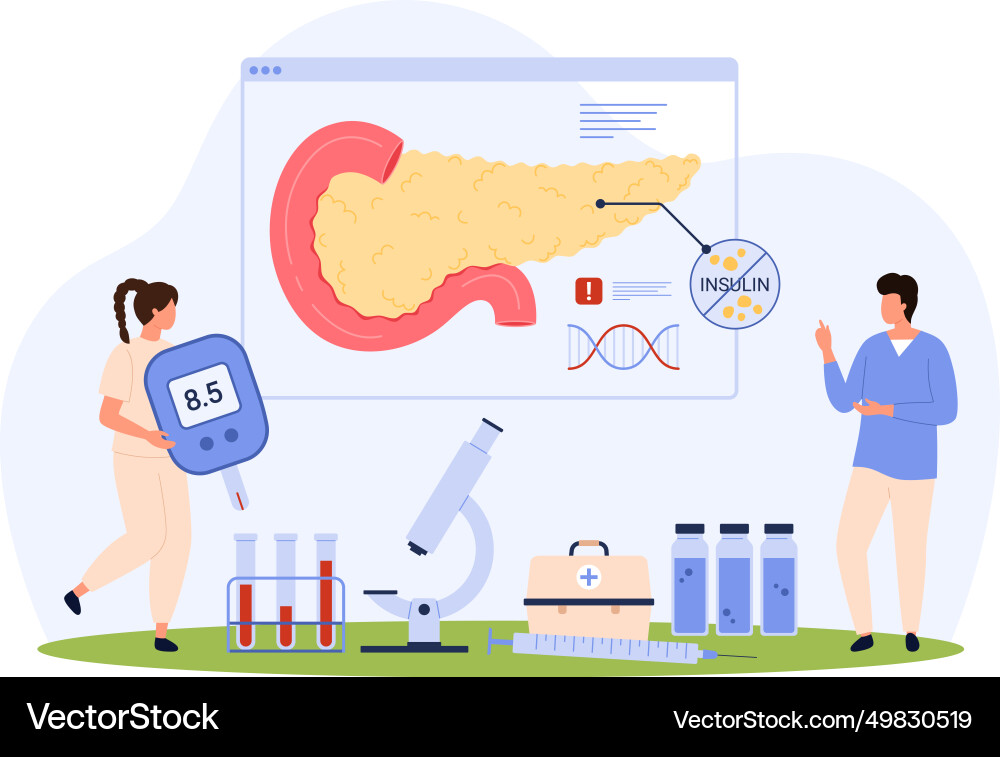 Diabetes type 1 and 2 endocrinology tiny people Vector Image